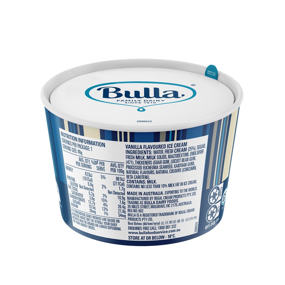 ICECREAM CUP VANILLA (54 X 100ML) #1108 BULLA - Superior Foods ...