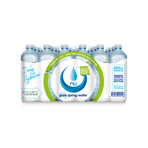WATER STANDARD CAP SQUARE BOTTLE (24 X 600ML) NU PURE - Superior Foods ...
