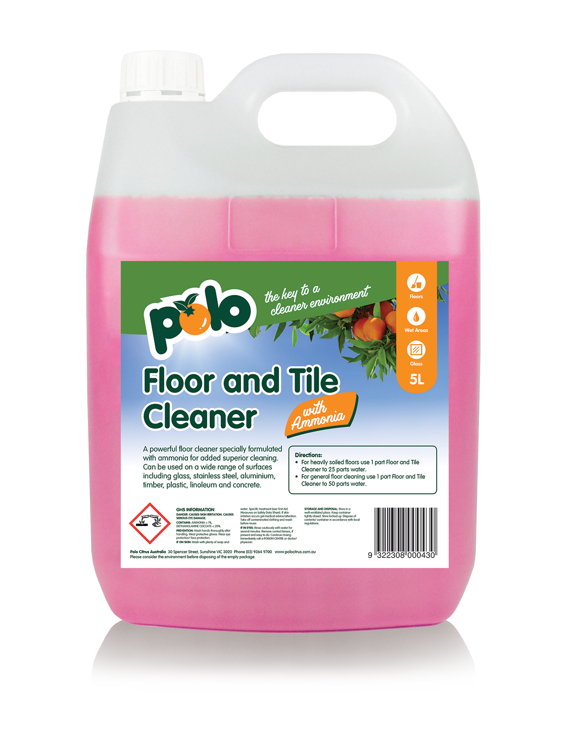 CLEANER FLOOR & TILE WITH AMMONIA 5LT(4) # 3002005 POLO CITRUS ...