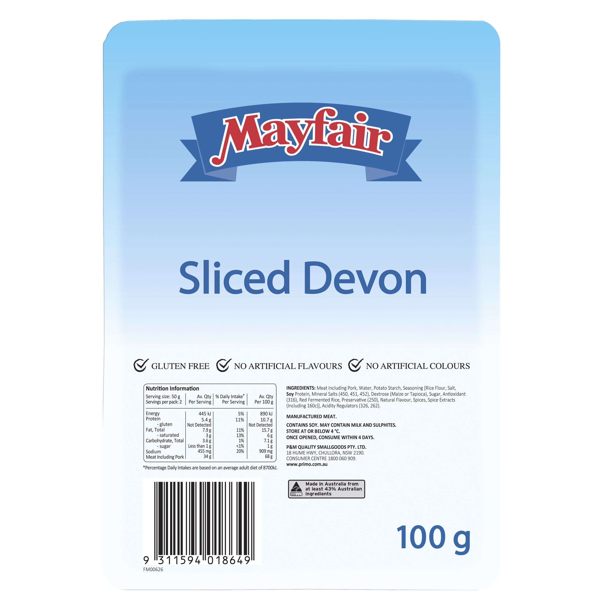 DEVON SLICED (8 X 100GM) # 1864 MAYFAIR - Superior Foods - Superior Foods