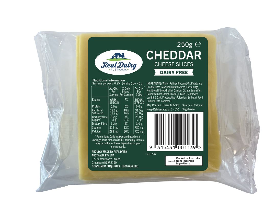 CHEESE CHEDDAR SLICE VEGAN 250GM(10) # P301156 REAL DAIRY - Superior ...