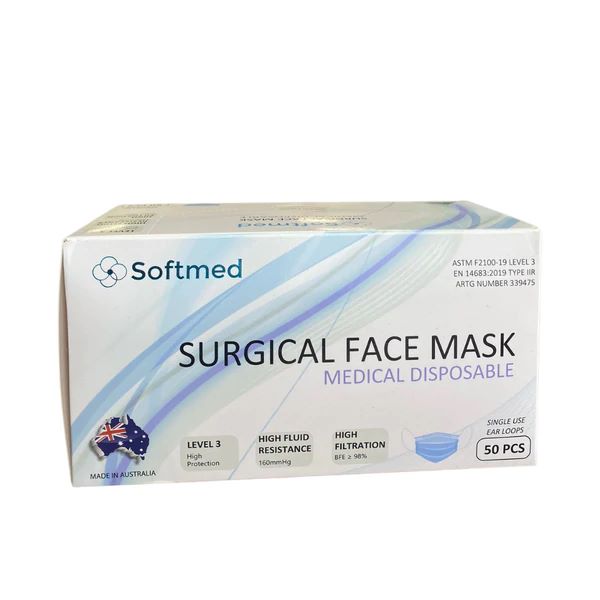 FACE MASK DISPOSABLE MEDICAL 3PLY EAR LOOP 50S #AF-MASK SOFTMED ...